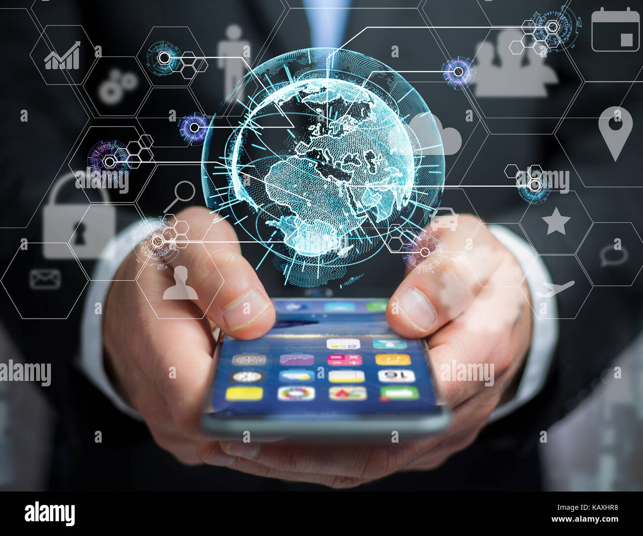 View of an International business network connection displayed on a ...
