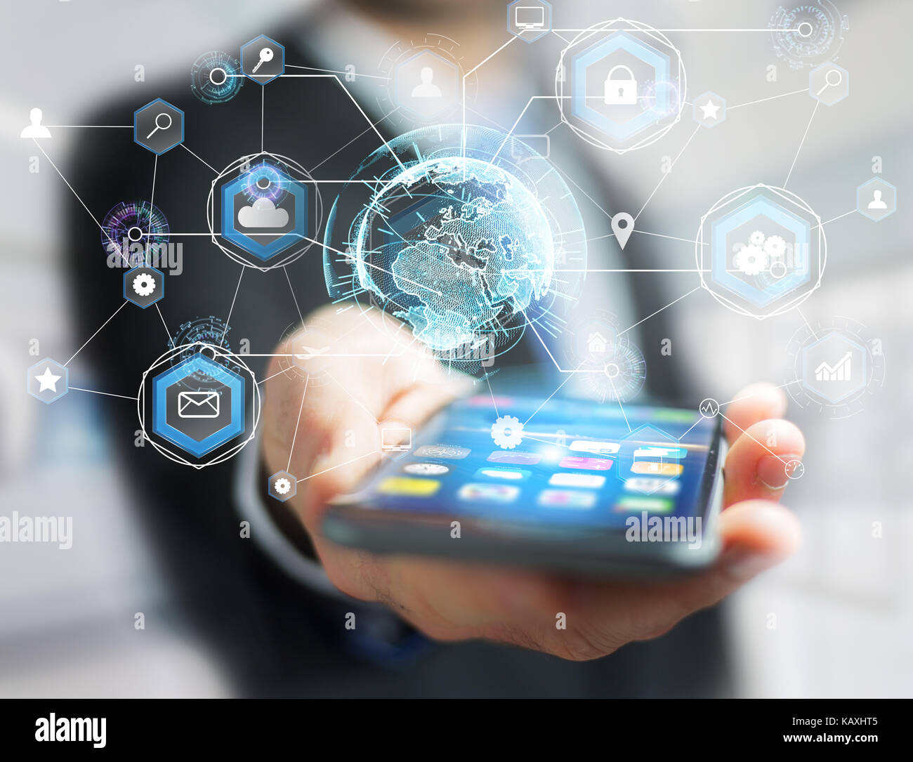 View of an International business network connection displayed on a ...