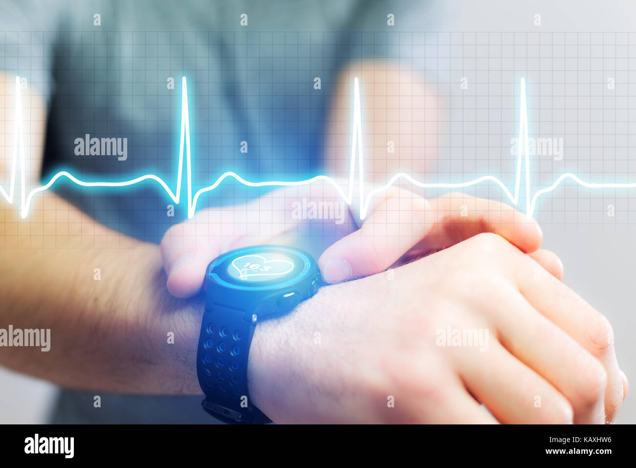 VIew of a Heart beatment analysing with a smartwatch app interface ...