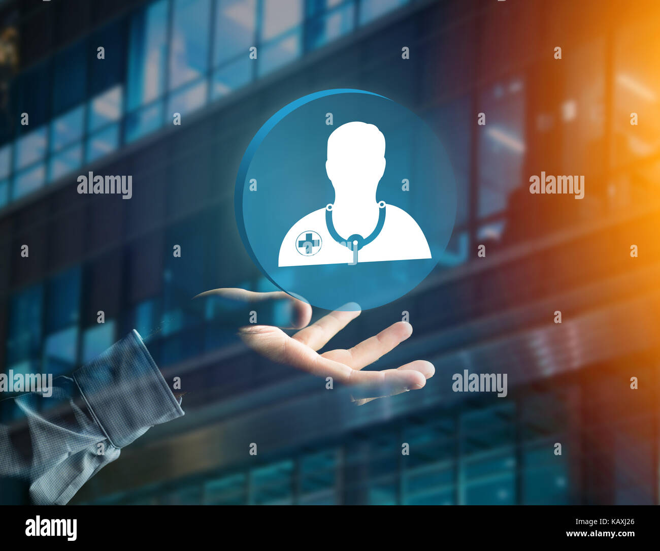 View of Medecine and general healthcare icon displayed on a technology ...