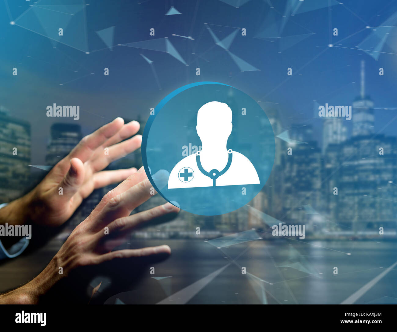 View of Medecine and general healthcare icon displayed on a technology ...