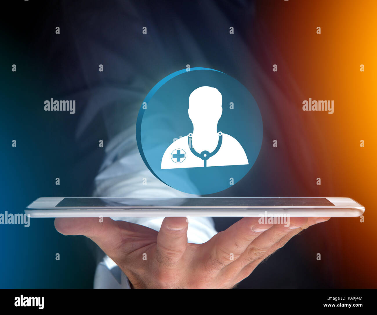 View of Medecine and general healthcare icon displayed on a technology ...