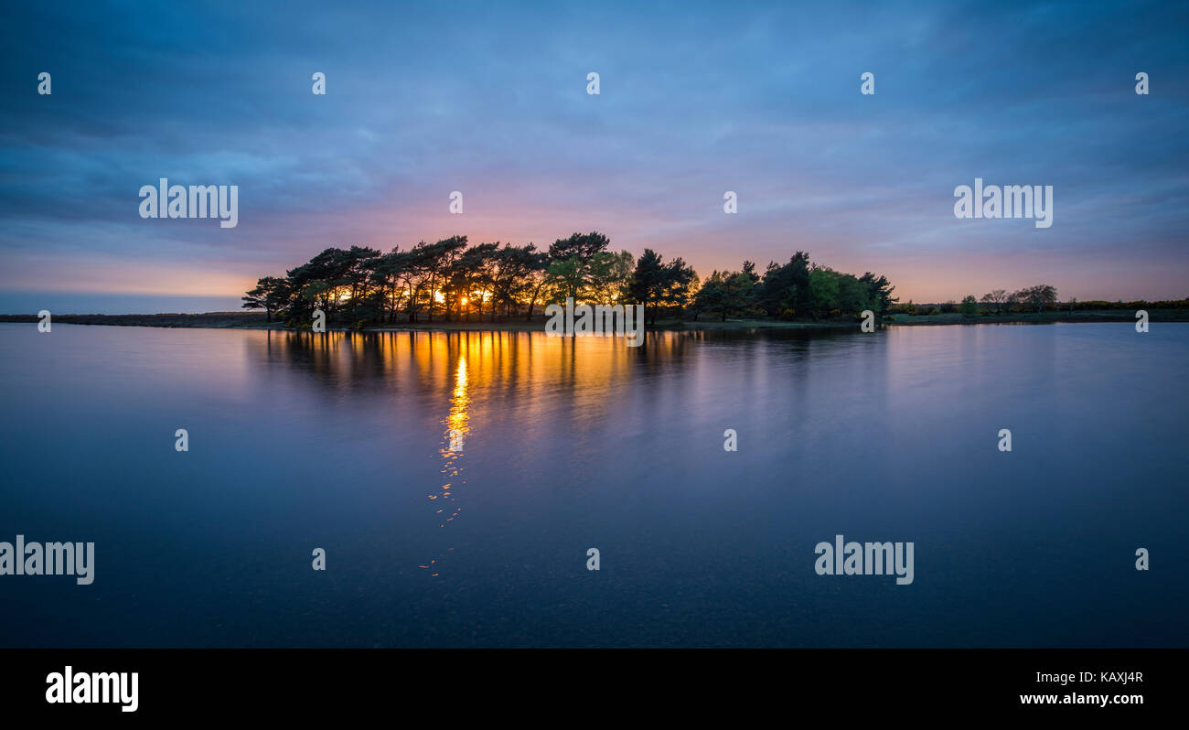 Hatchet Pond in the New Forest at sunset Stock Photo - Alamy