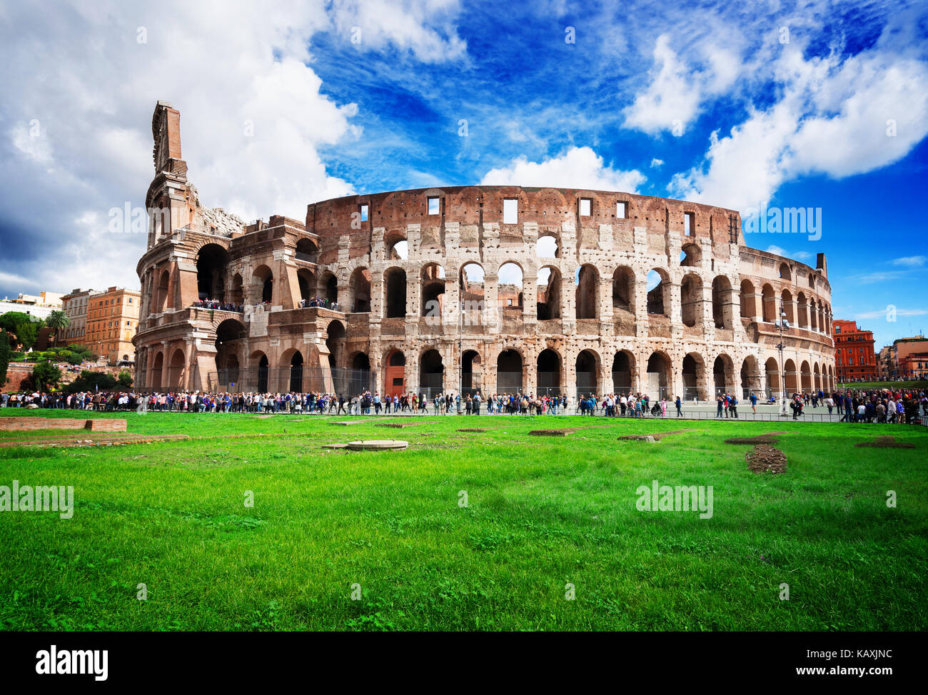 ruins of antique Colosseum building at spring day in Rome Italy, retro ...