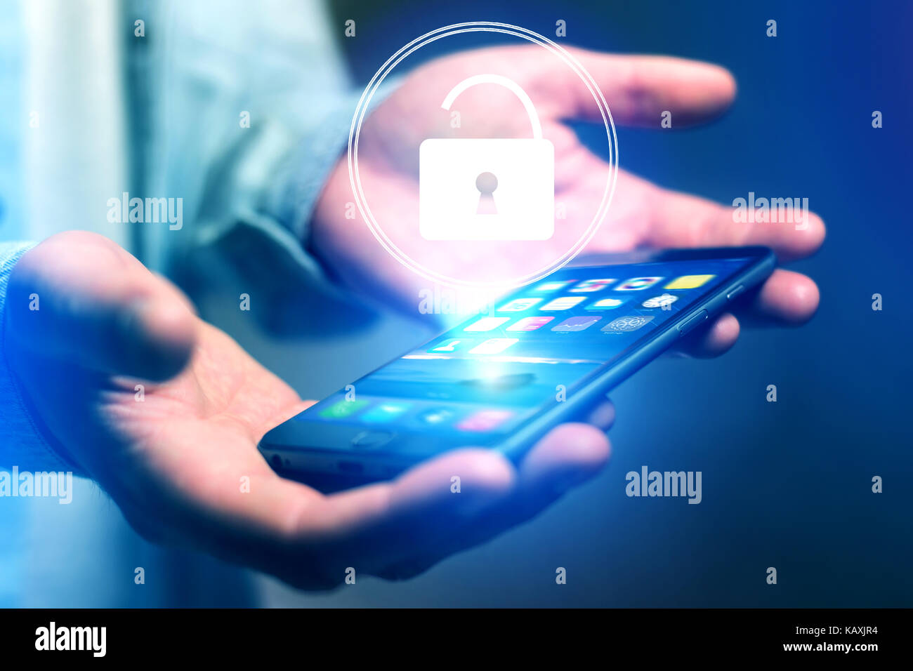 Security concept with a locker open on an internet application ...