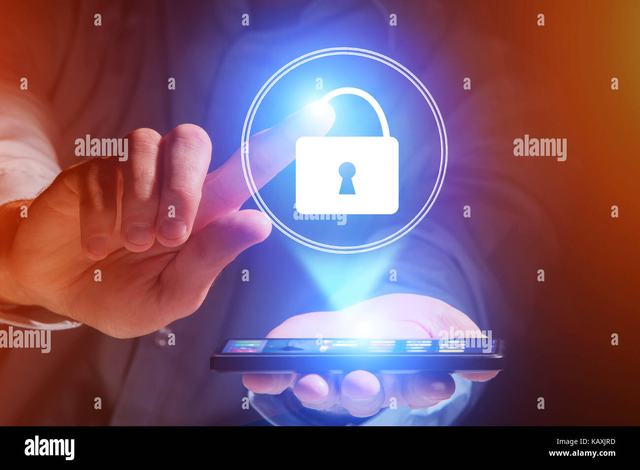 Security concept with a locker open on an internet application ...