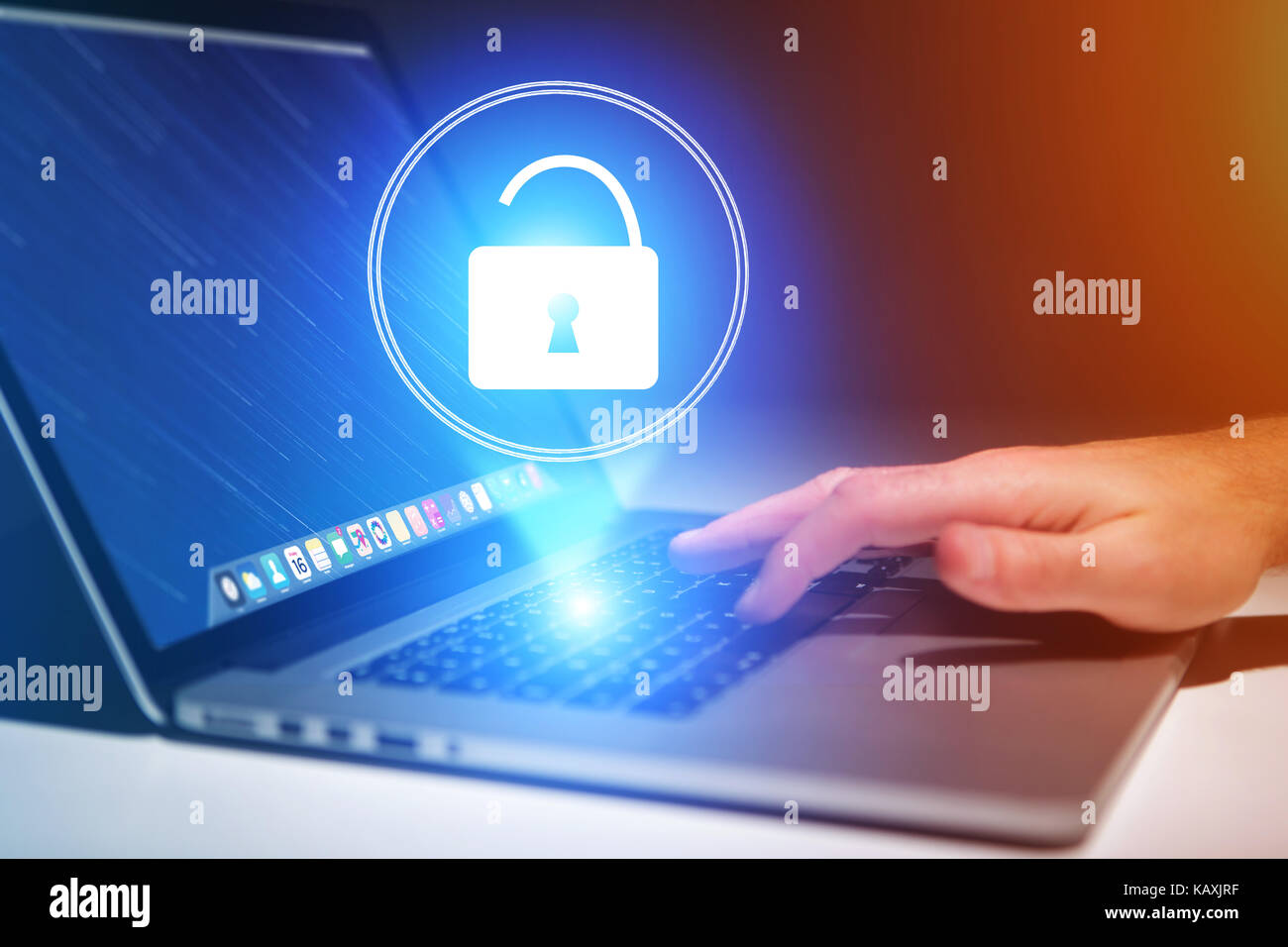 Security concept with a locker open on an internet application ...