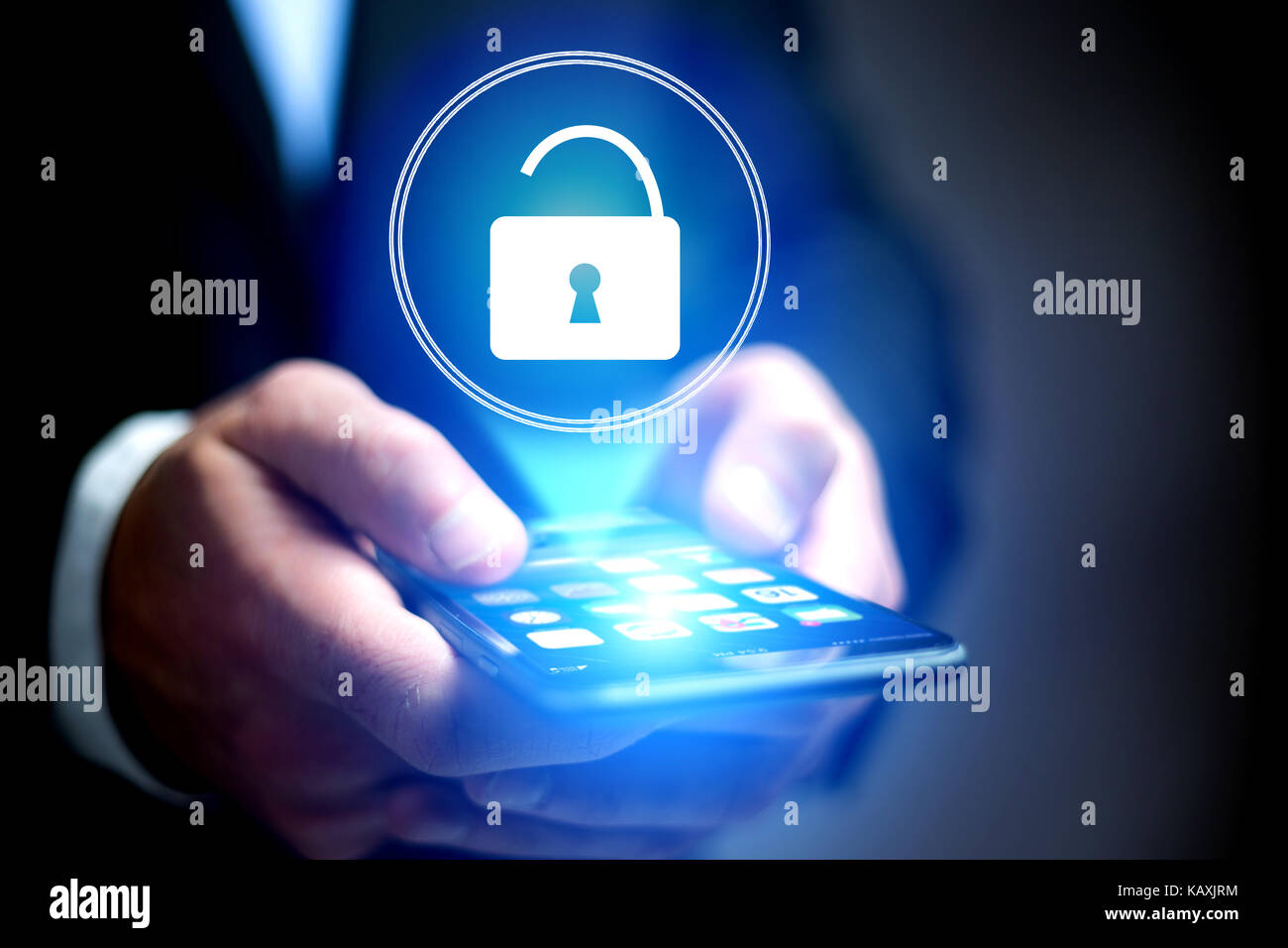 Security concept with a locker open on an internet application ...