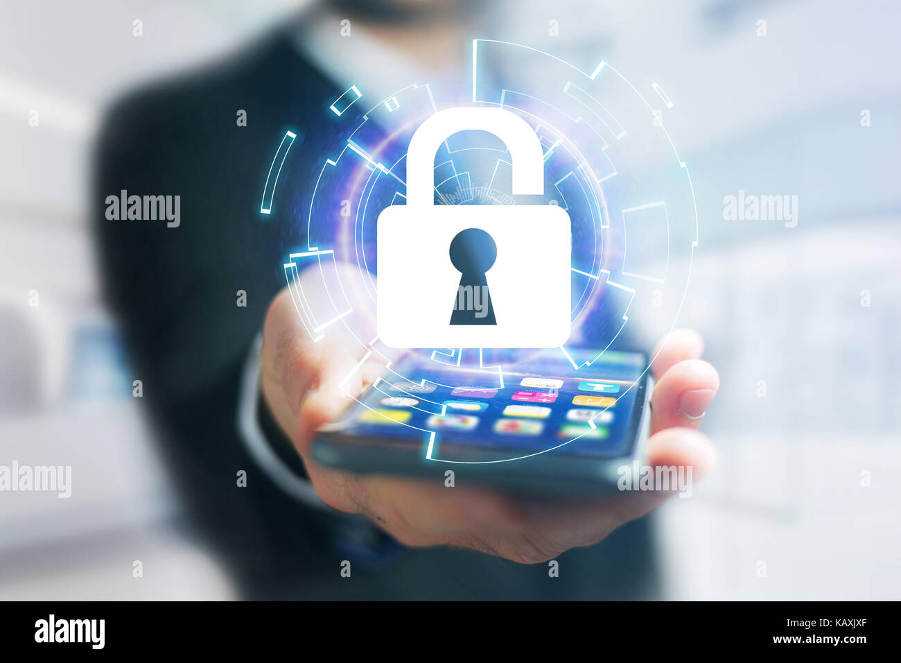 View of a Security concept with a locker open on an internet ...