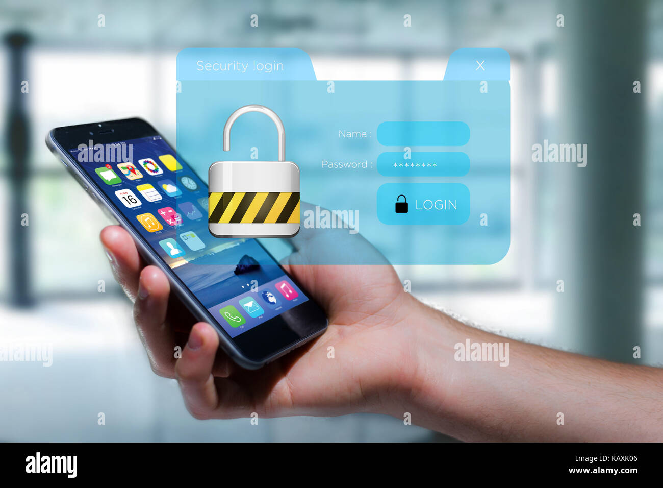 View of a Security login window displayed on a futuristic interface ...