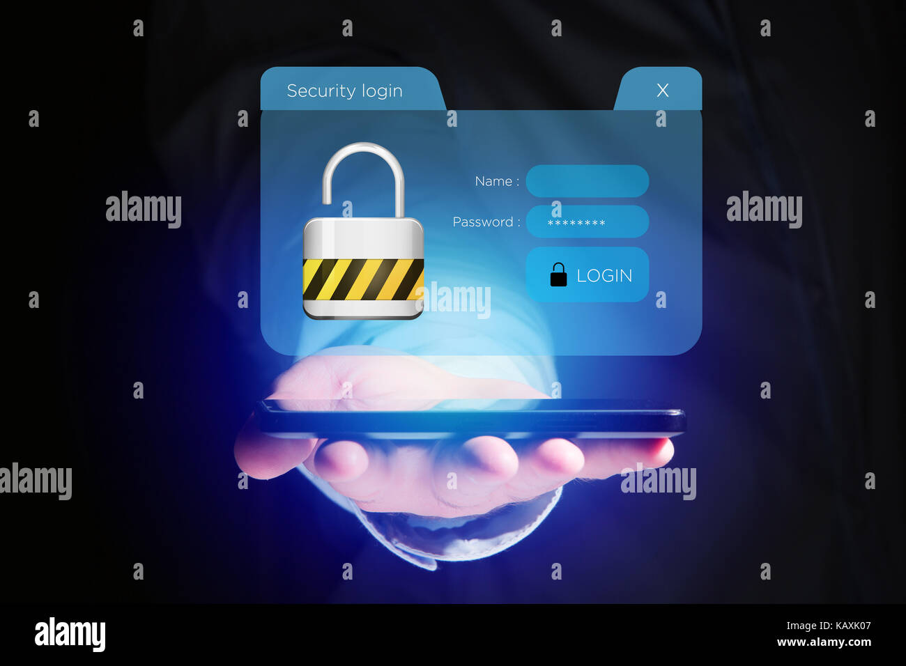 View of a Security login window displayed on a futuristic interface ...