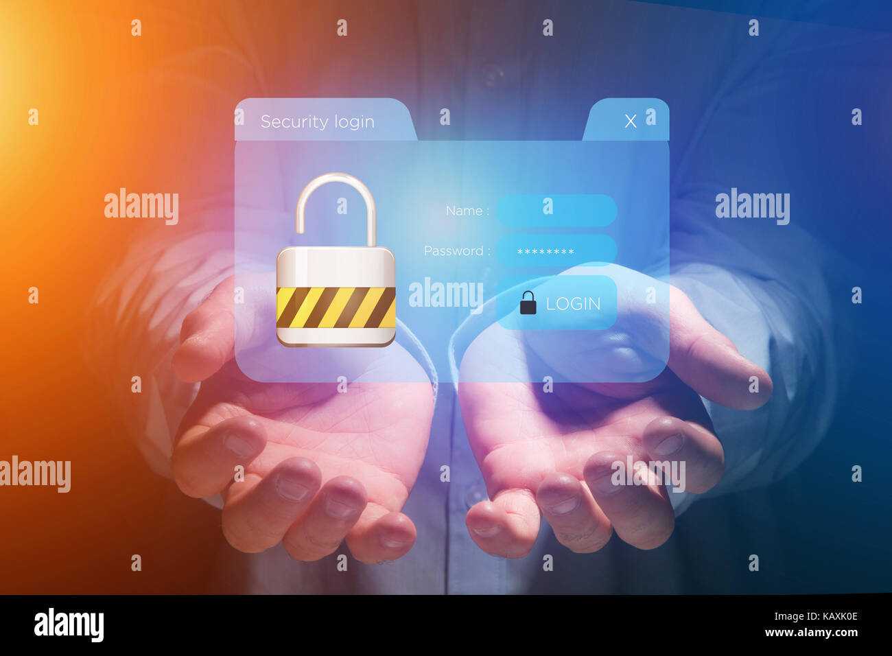 View of a Security login window displayed on a futuristic interface ...