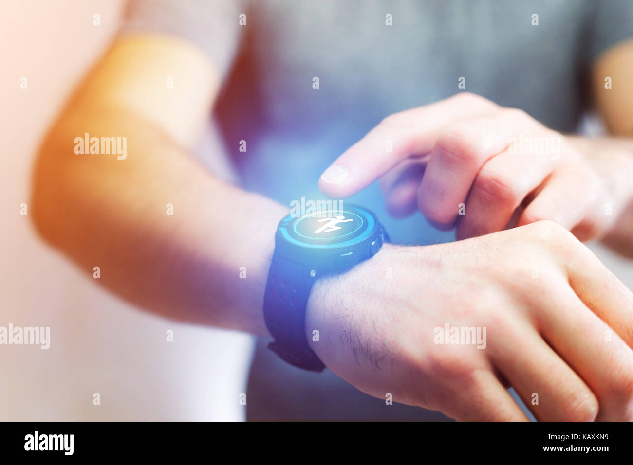 View of a Running interface on a sport smartwatch with data ...