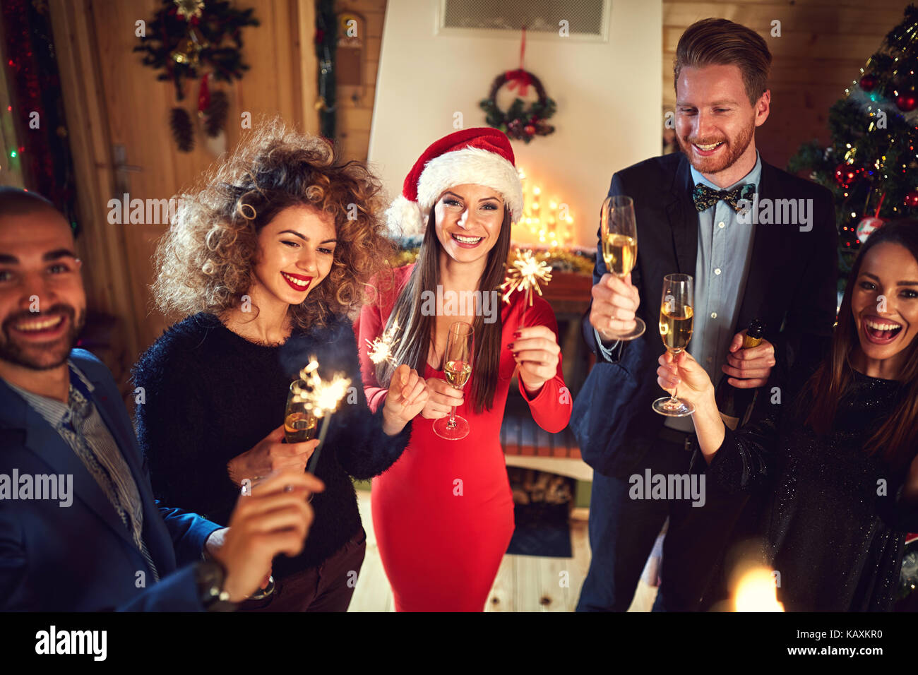 New Year eve with cheerful friends together Stock Photo - Alamy