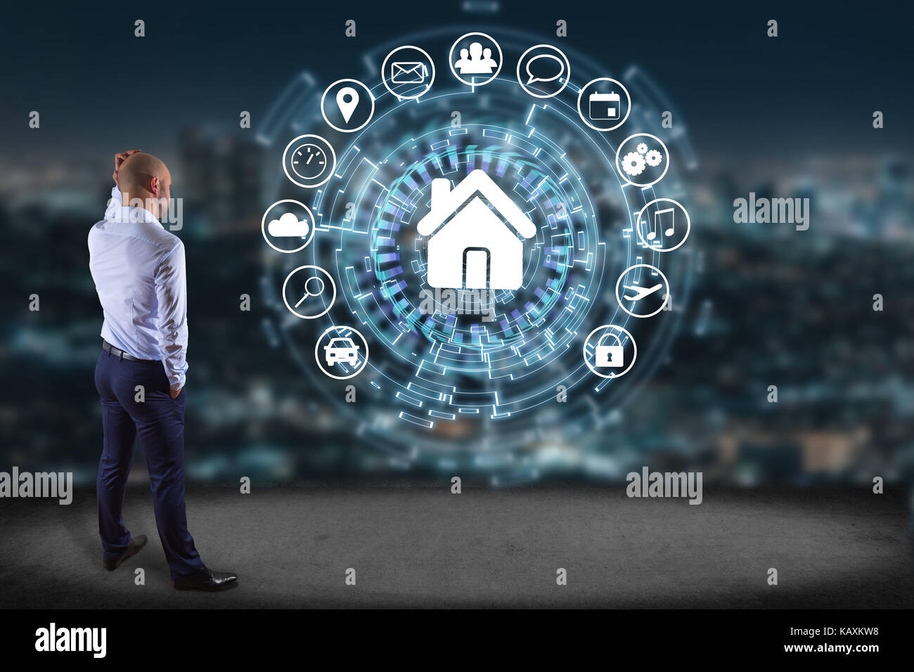 View of a Home button of a technology interface surrounded by ...