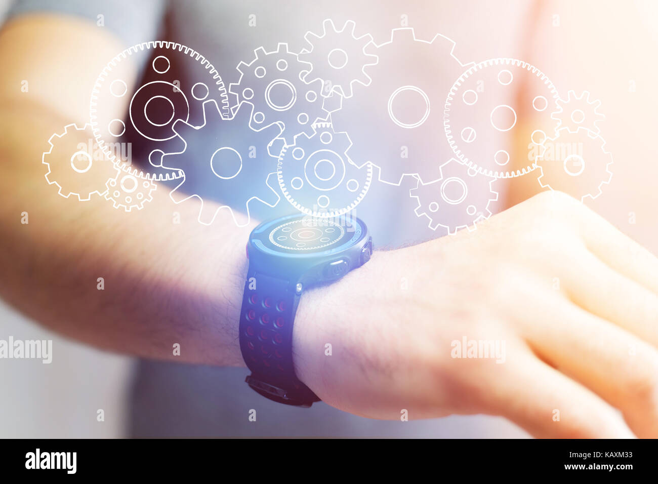 Concept view of cogwheel setting going out of a smartwatch Stock Photo ...