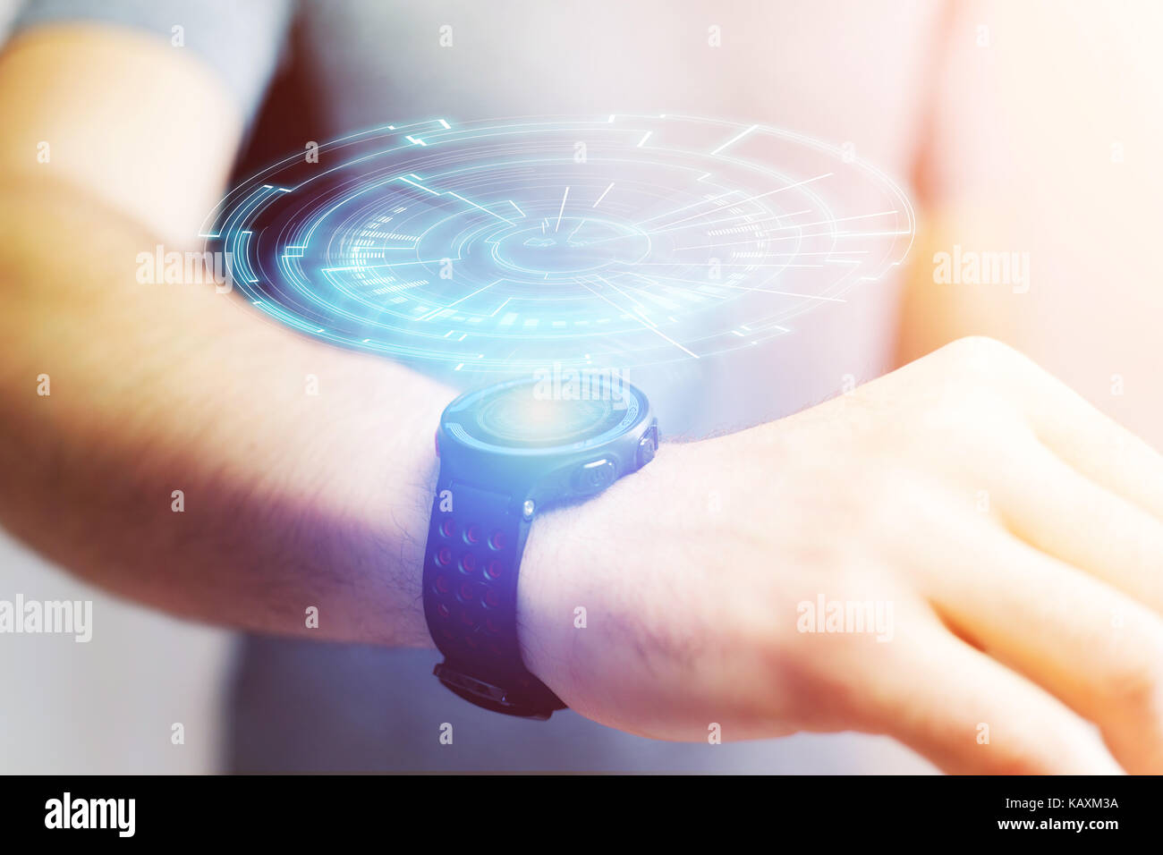 Concept view of a futuristic tech wheel going out of a smartwatch Stock ...