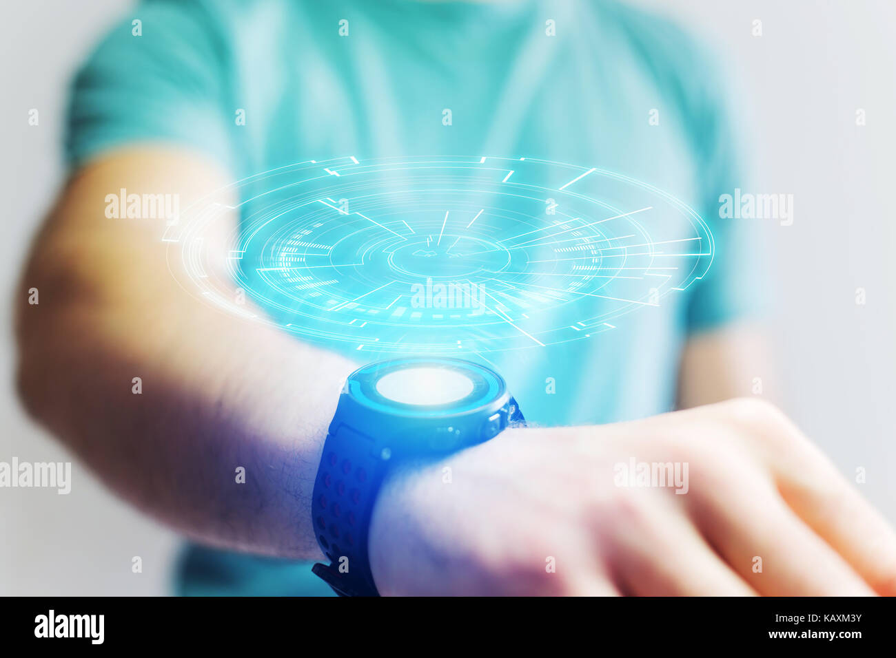 Concept view of a futuristic tech wheel going out of a smartwatch Stock ...