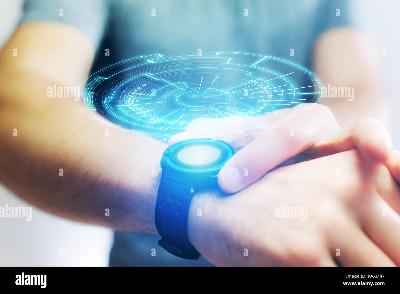 Concept view of a futuristic tech wheel going out of a smartwatch Stock ...