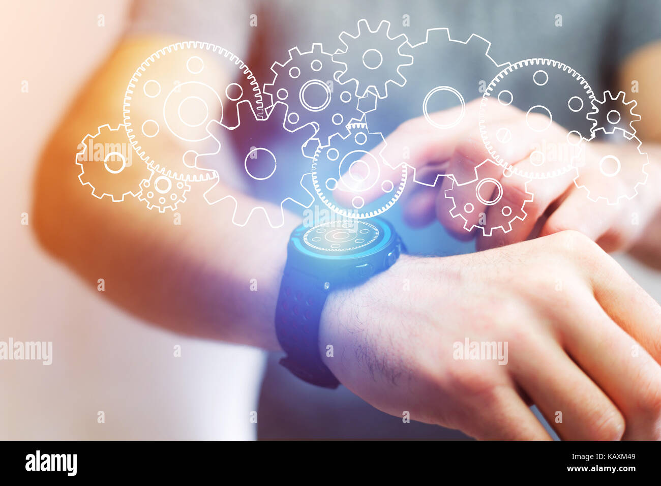 Concept view of cogwheel setting going out of a smartwatch Stock Photo ...