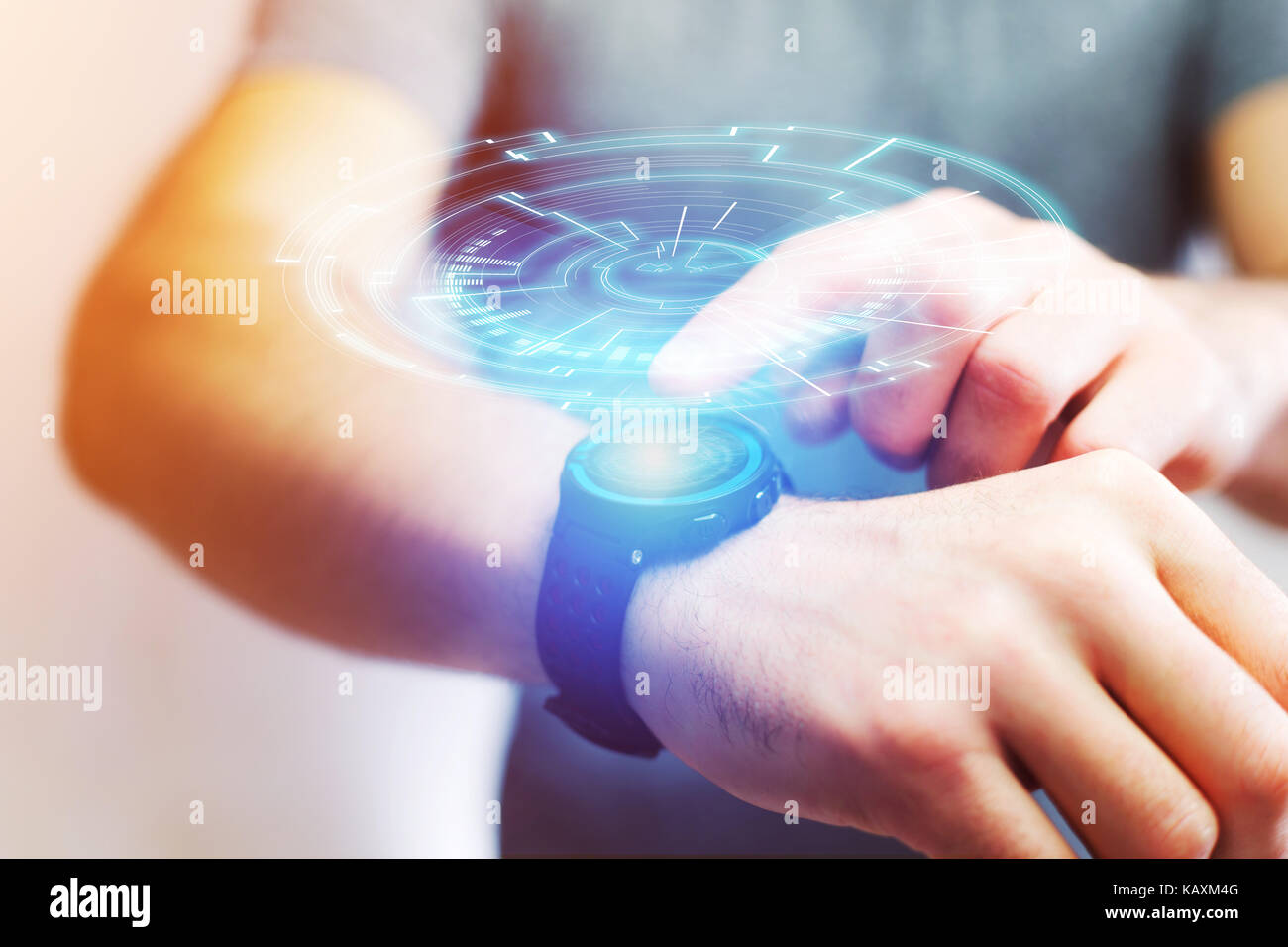 Concept view of a futuristic tech wheel going out of a smartwatch Stock ...