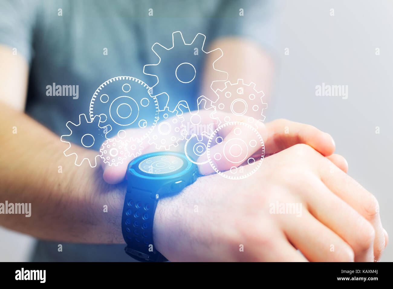 Concept view of cogwheel setting going out of a smartwatch Stock Photo ...