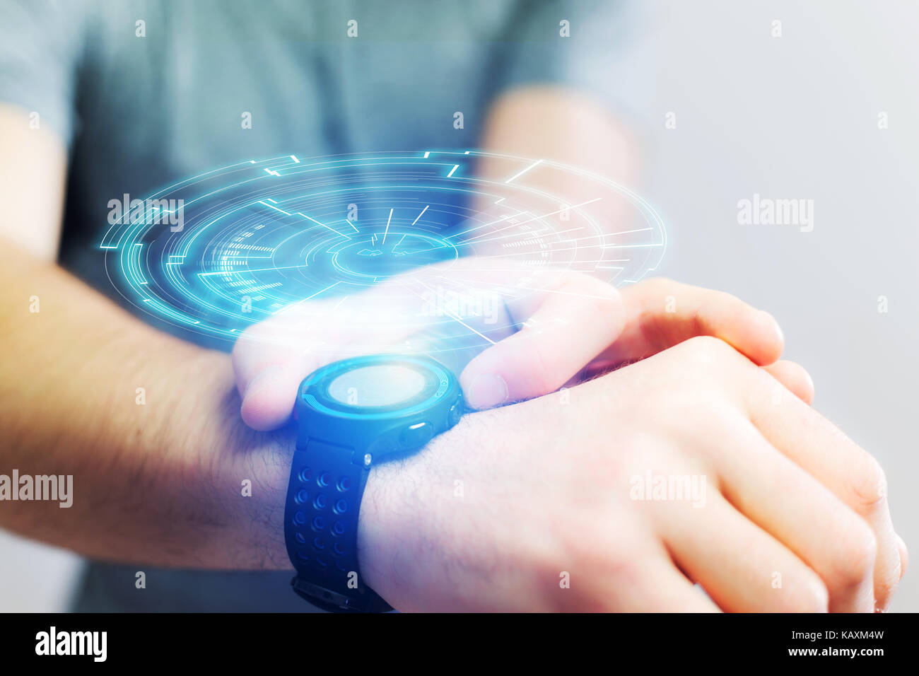 Concept view of a futuristic tech wheel going out of a smartwatch Stock ...