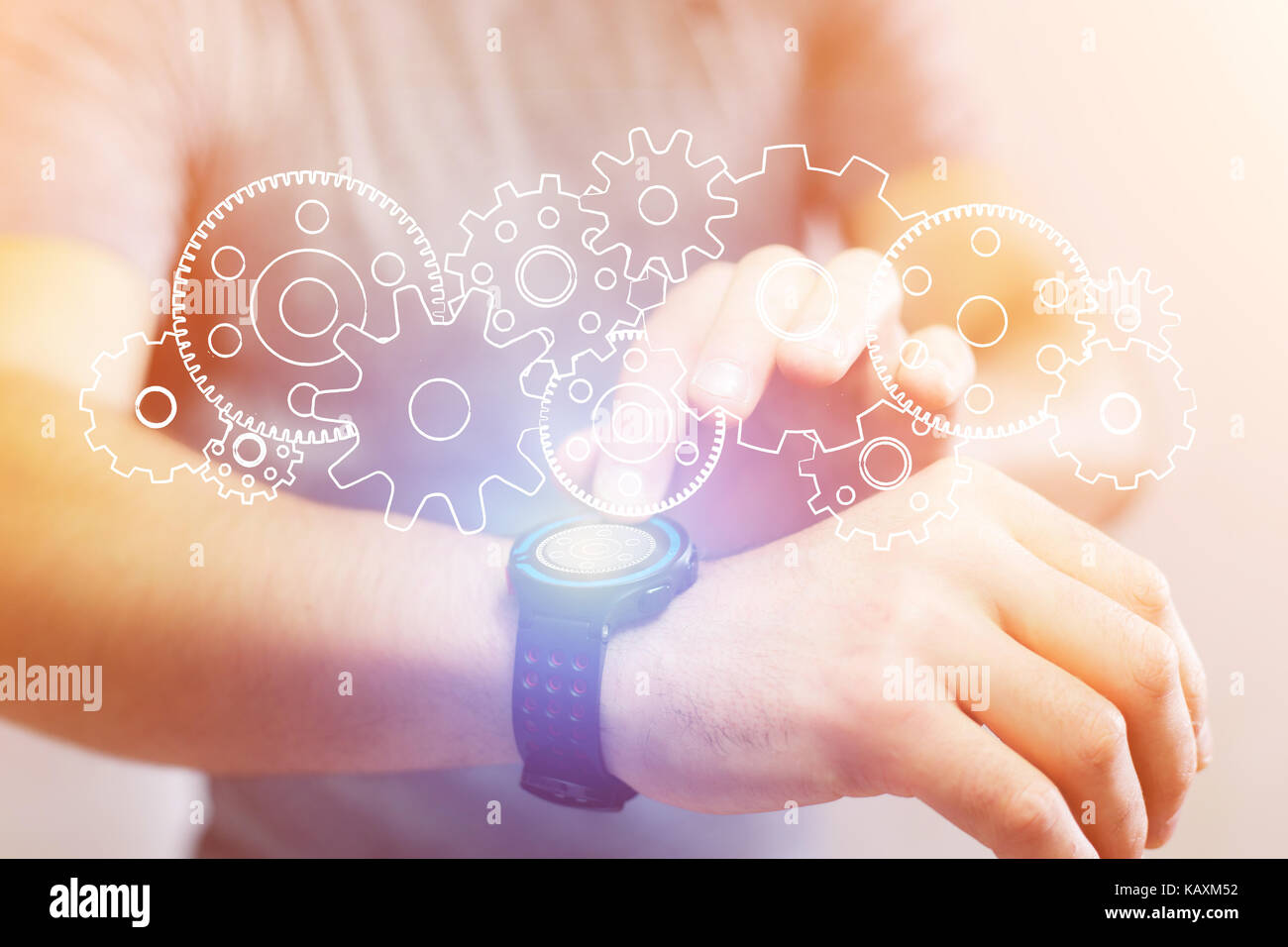 Concept view of cogwheel setting going out of a smartwatch Stock Photo ...