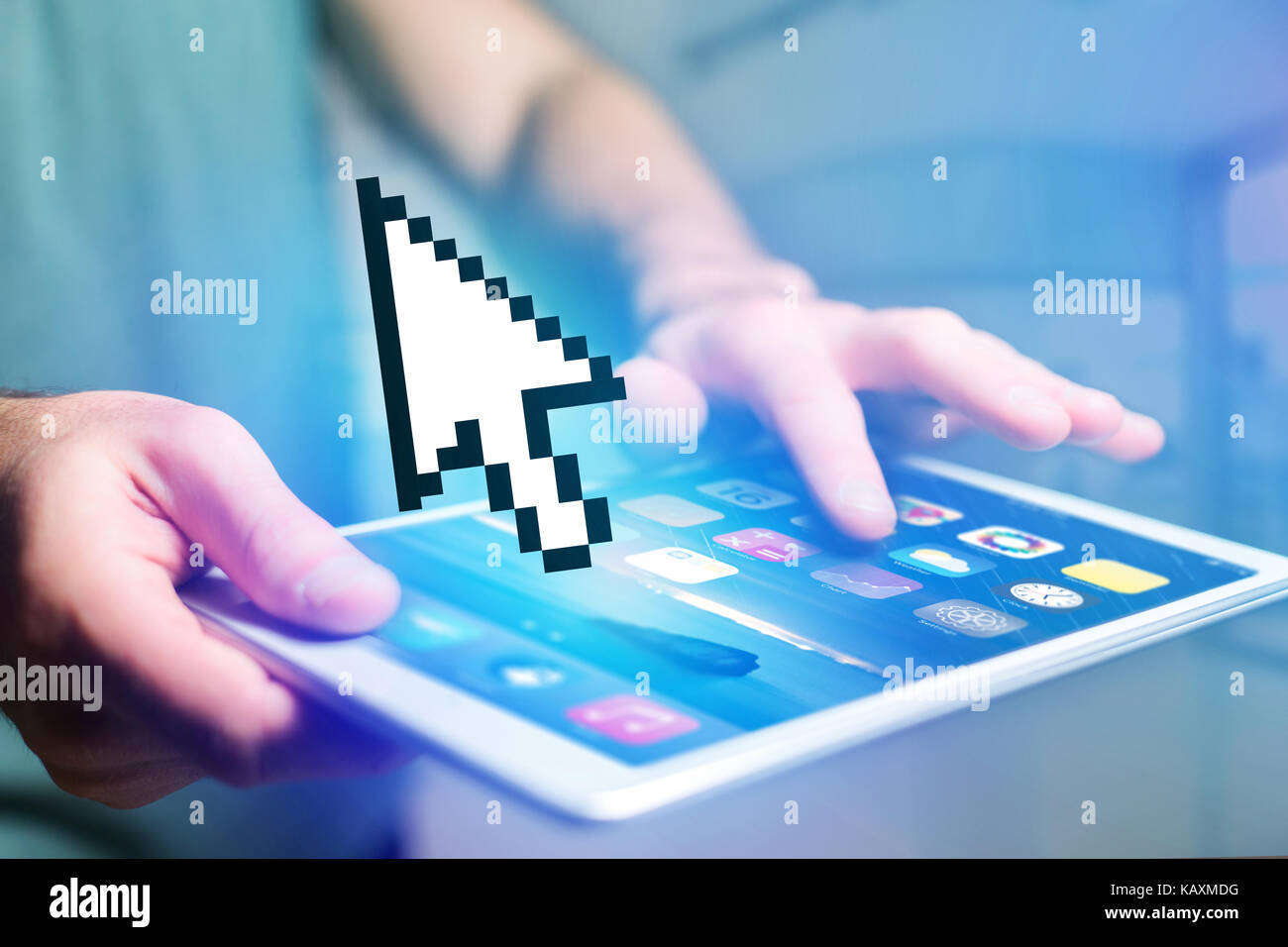 View of a Pixeled black and white mouse pointer displayed on a ...