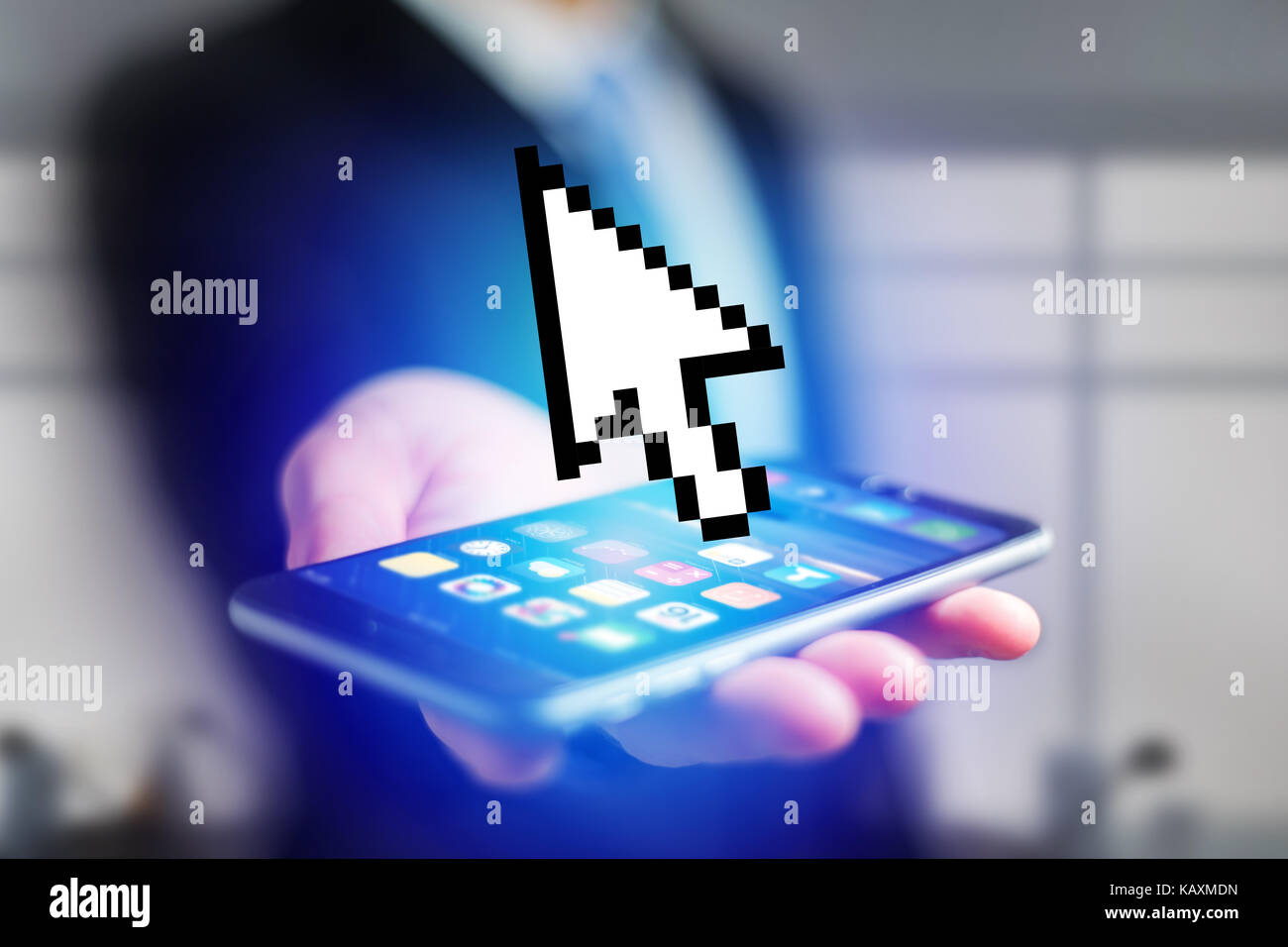 View of a Pixeled black and white mouse pointer displayed on a ...