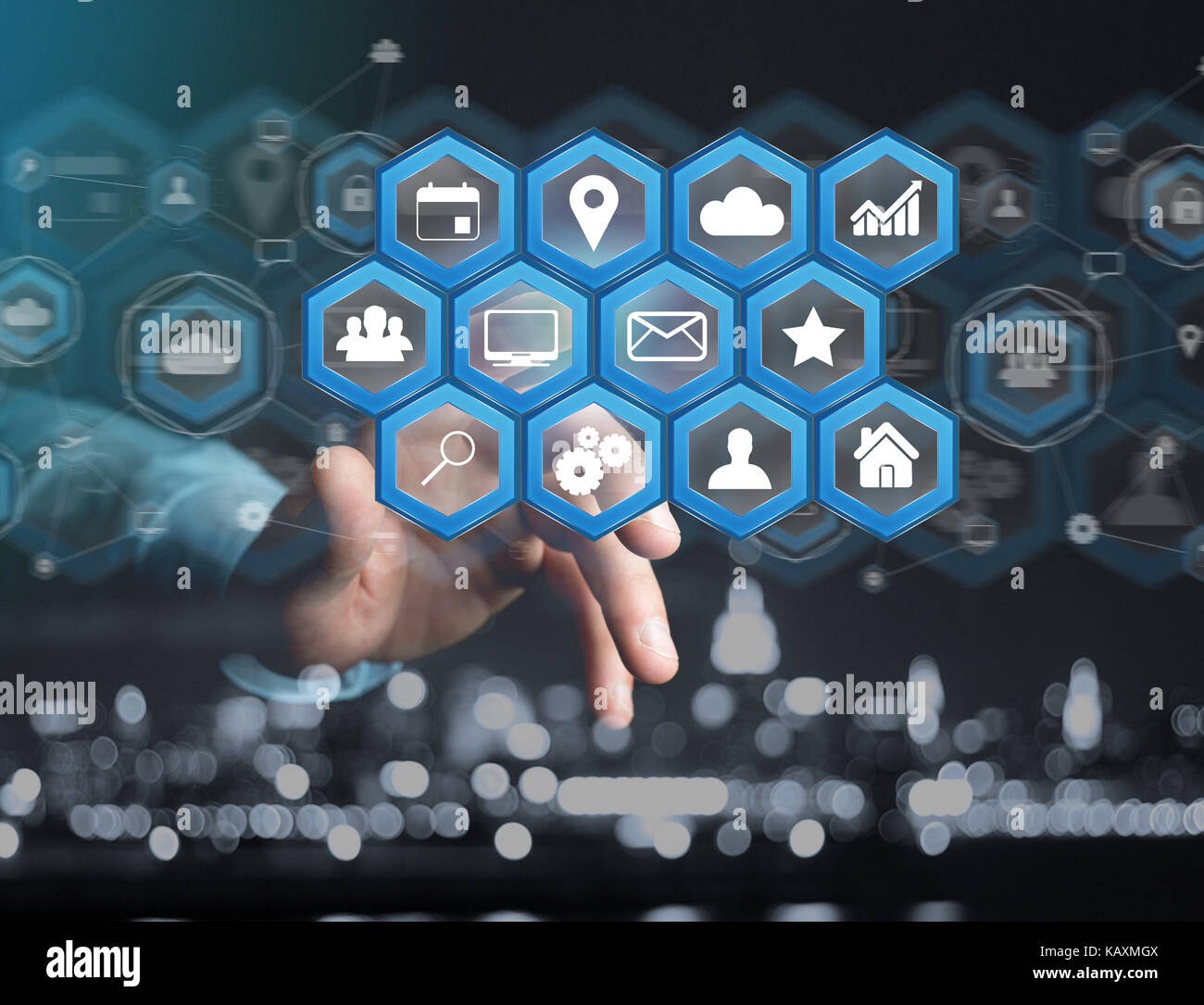 View of a Application center displayed on a futuristic interface with ...