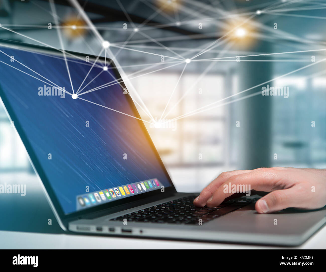 View of a Web operating system screen and network connection displayed ...