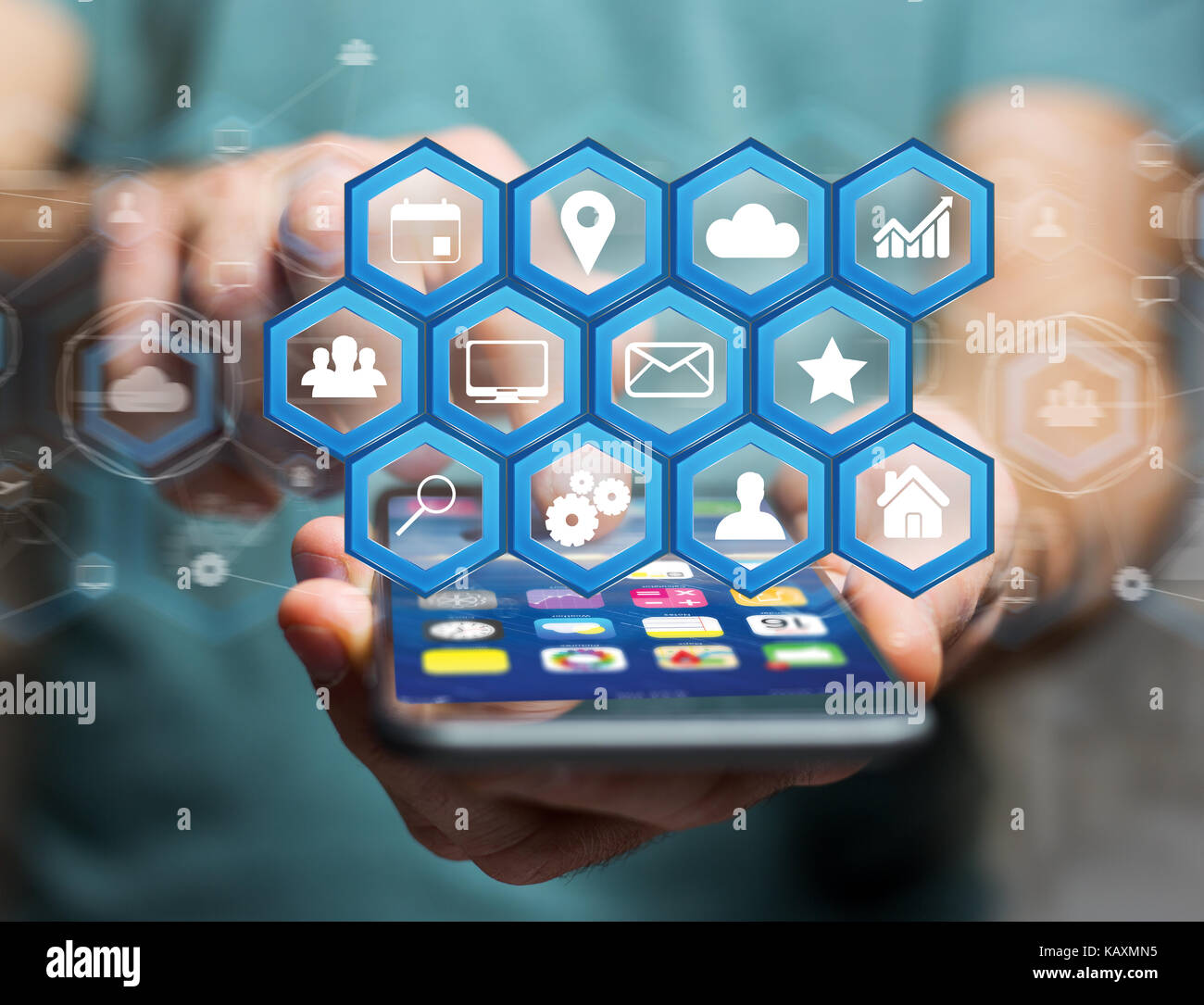 View of a Application center displayed on a futuristic interface with ...