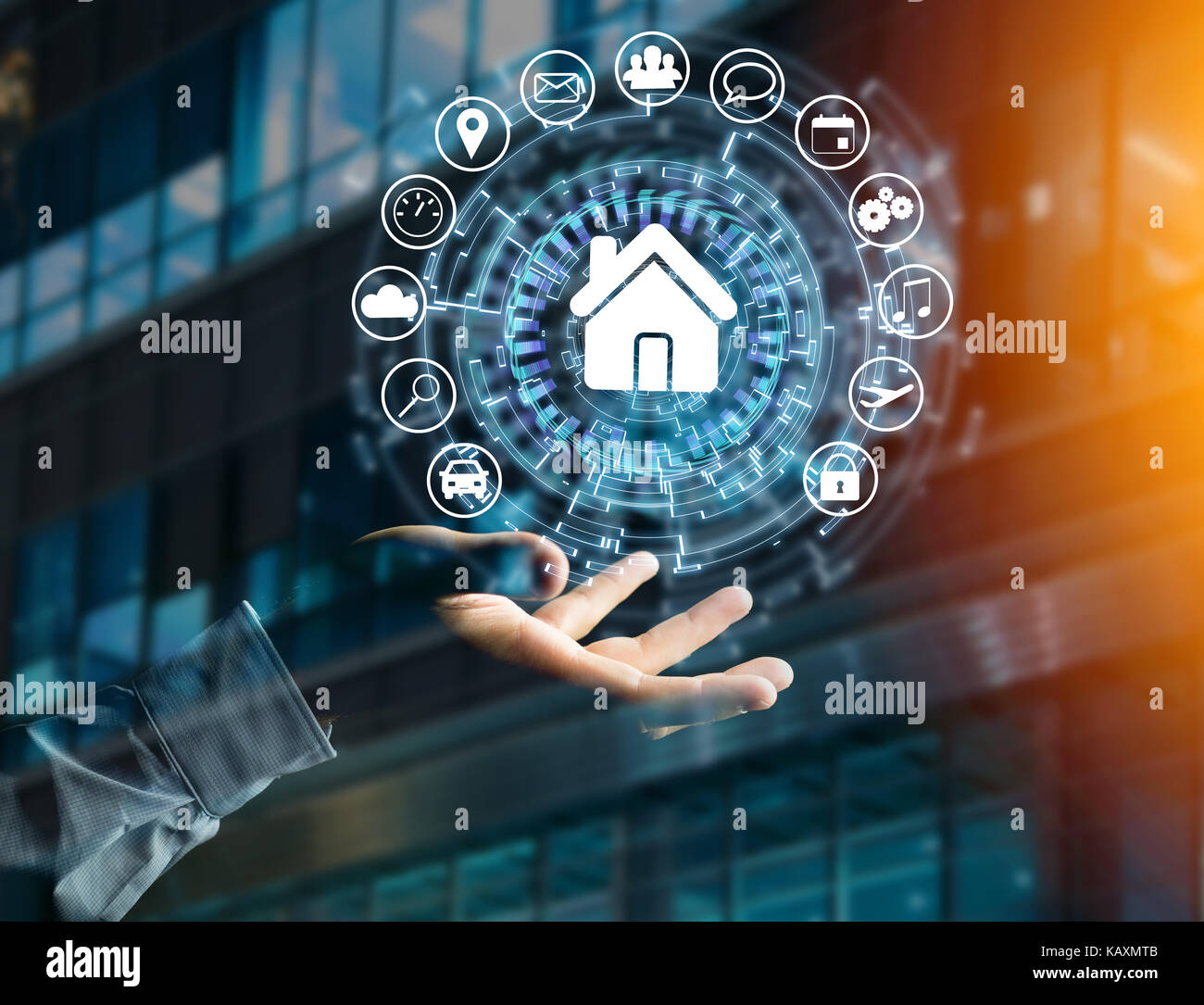 View of a Home button of a technology interface surrounded by ...