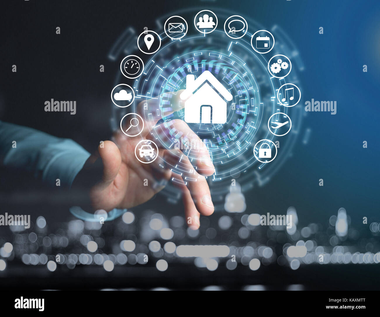 View of a Home button of a technology interface surrounded by ...
