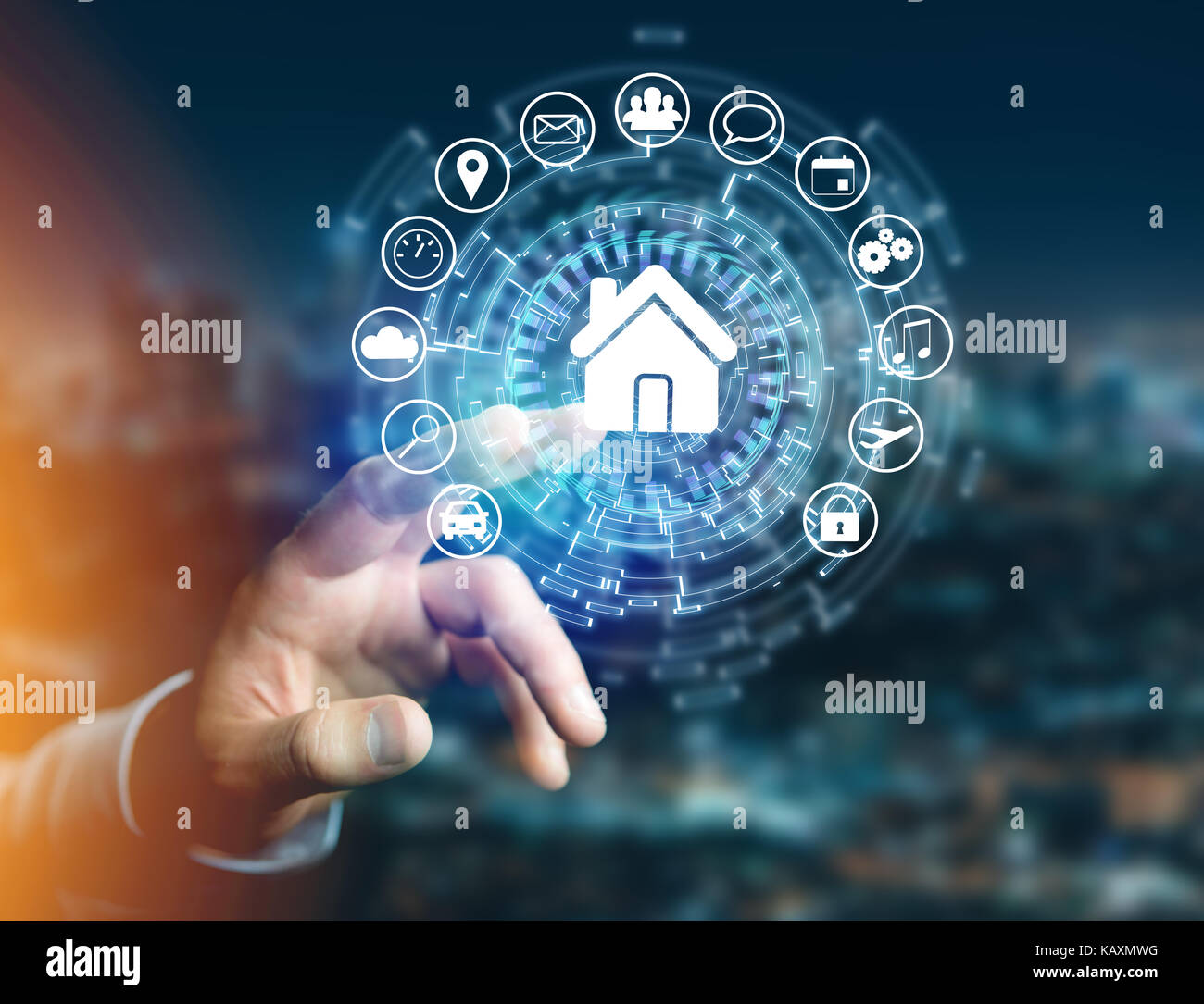 View of a Home button of a technology interface surrounded by ...