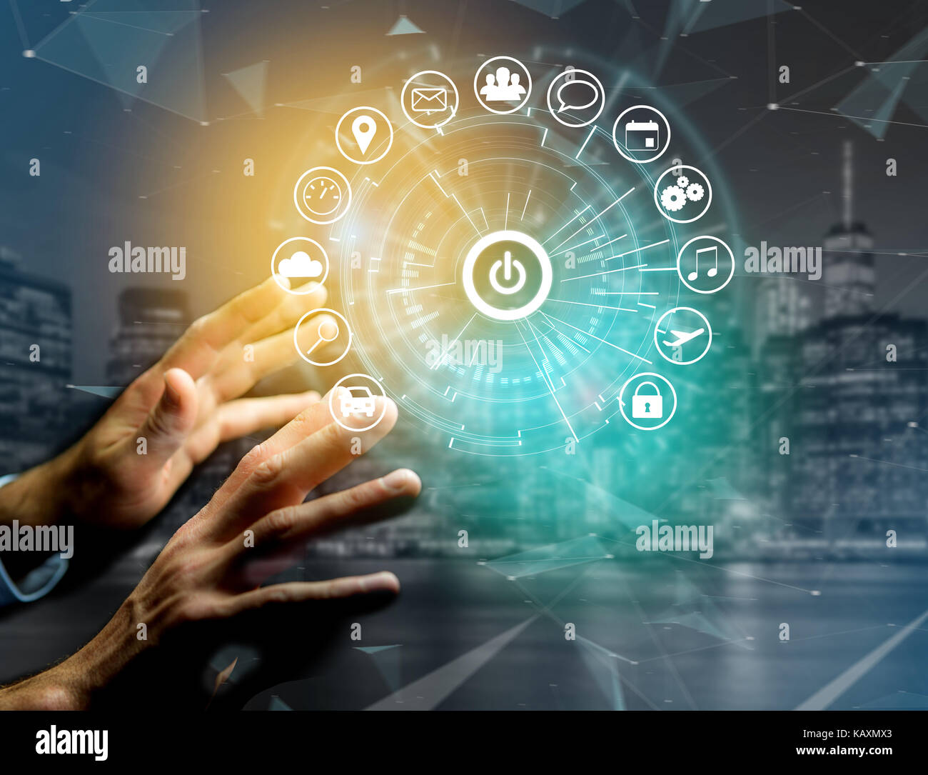 View of a Home button of a technology interface surrounded by ...