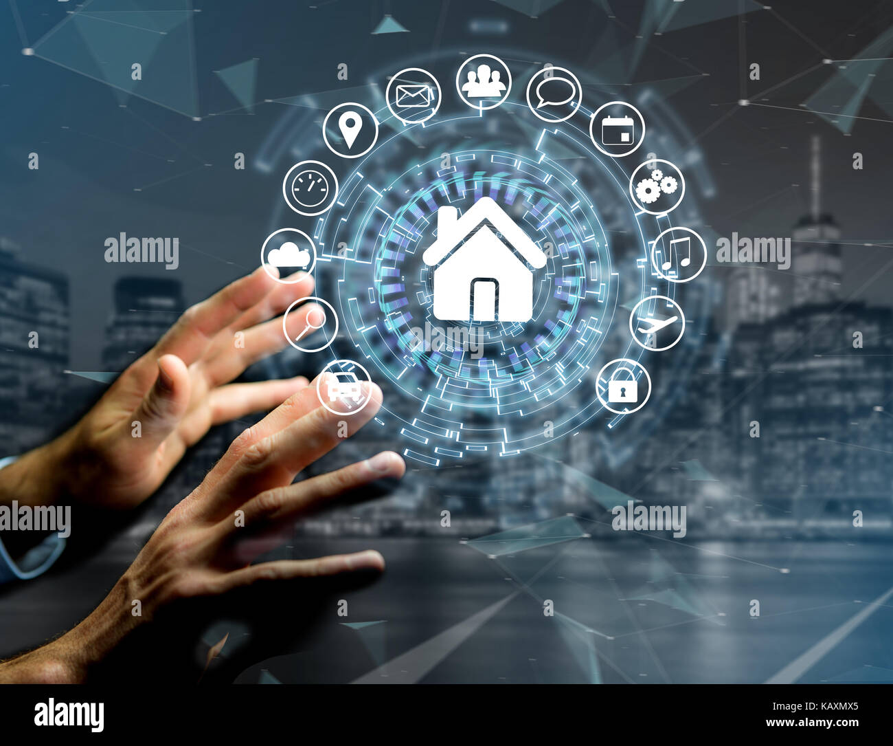 View of a Home button of a technology interface surrounded by ...