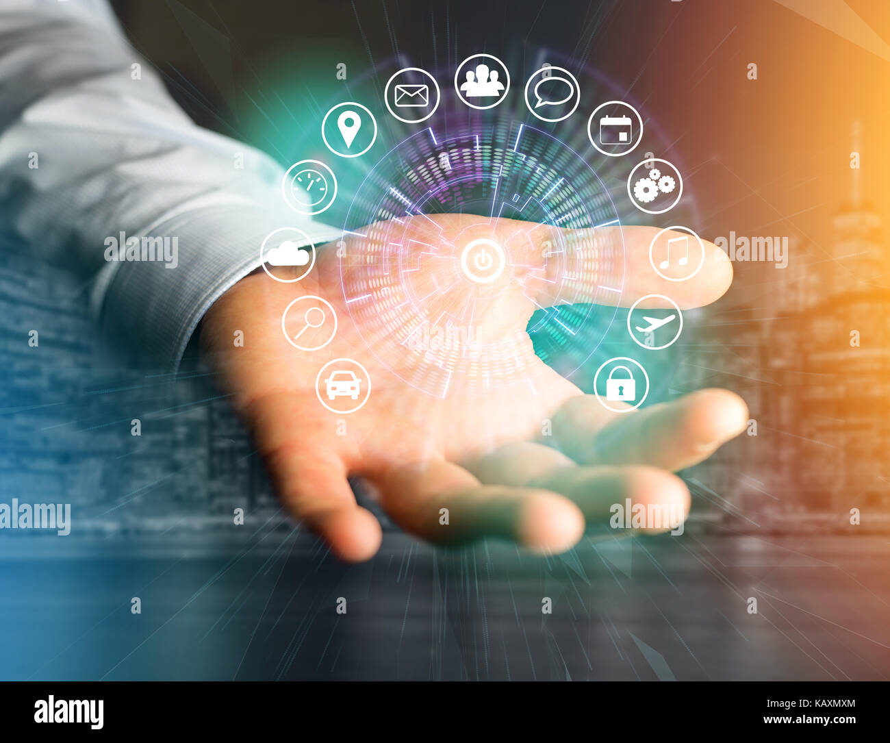 View of a Home button of a technology interface surrounded by ...