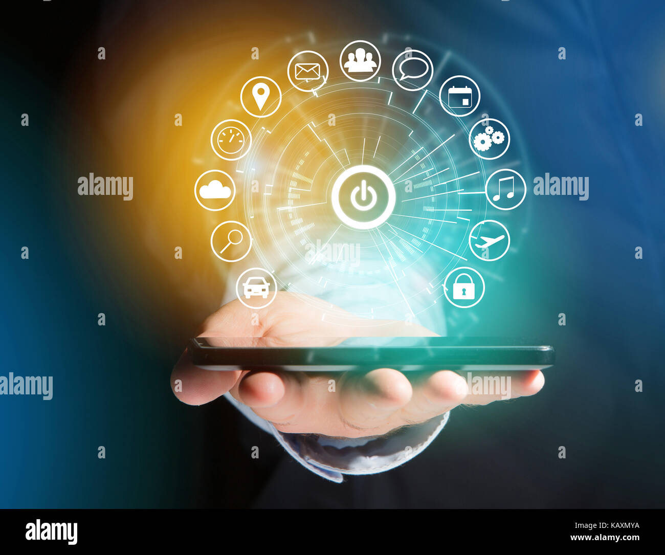 View of a Home button of a technology interface surrounded by ...