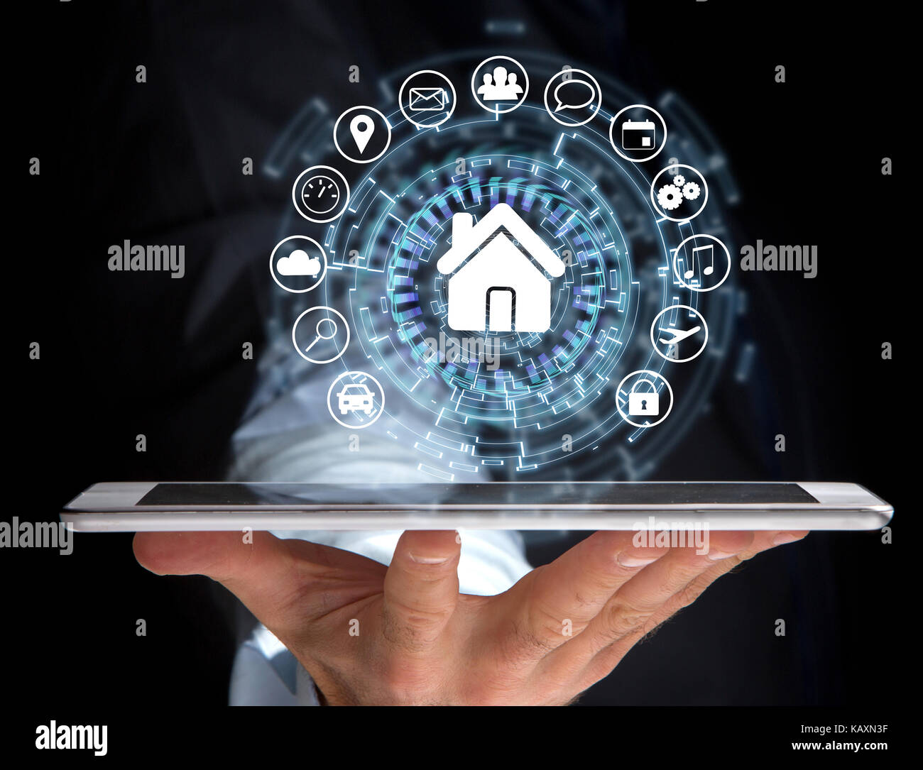 View of a Home button of a technology interface surrounded by ...