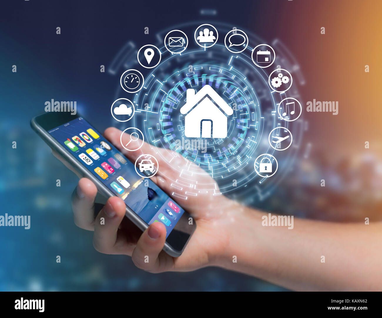 View of a Home button of a technology interface surrounded by ...