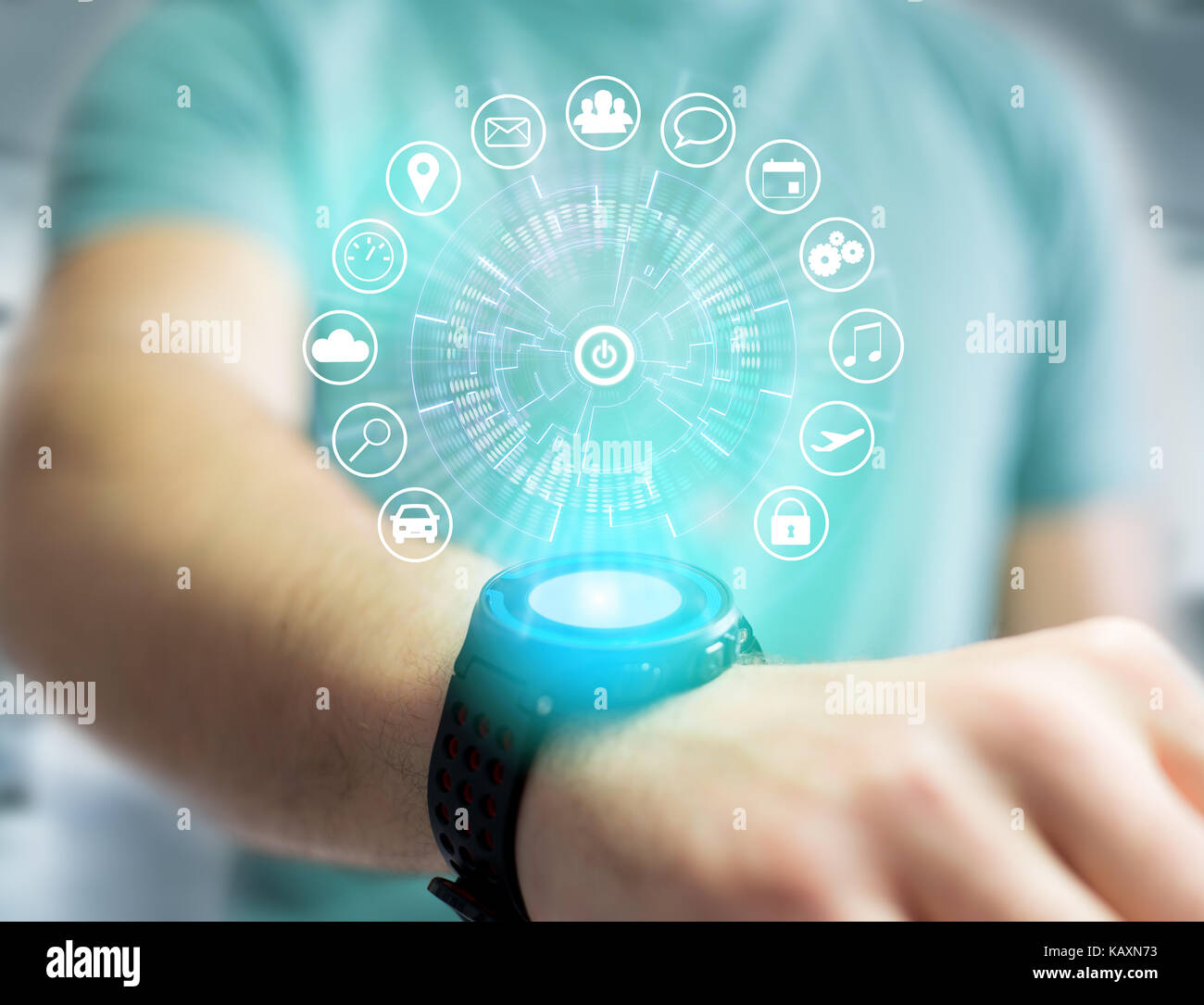 View of a Home button of a technology interface surrounded by ...