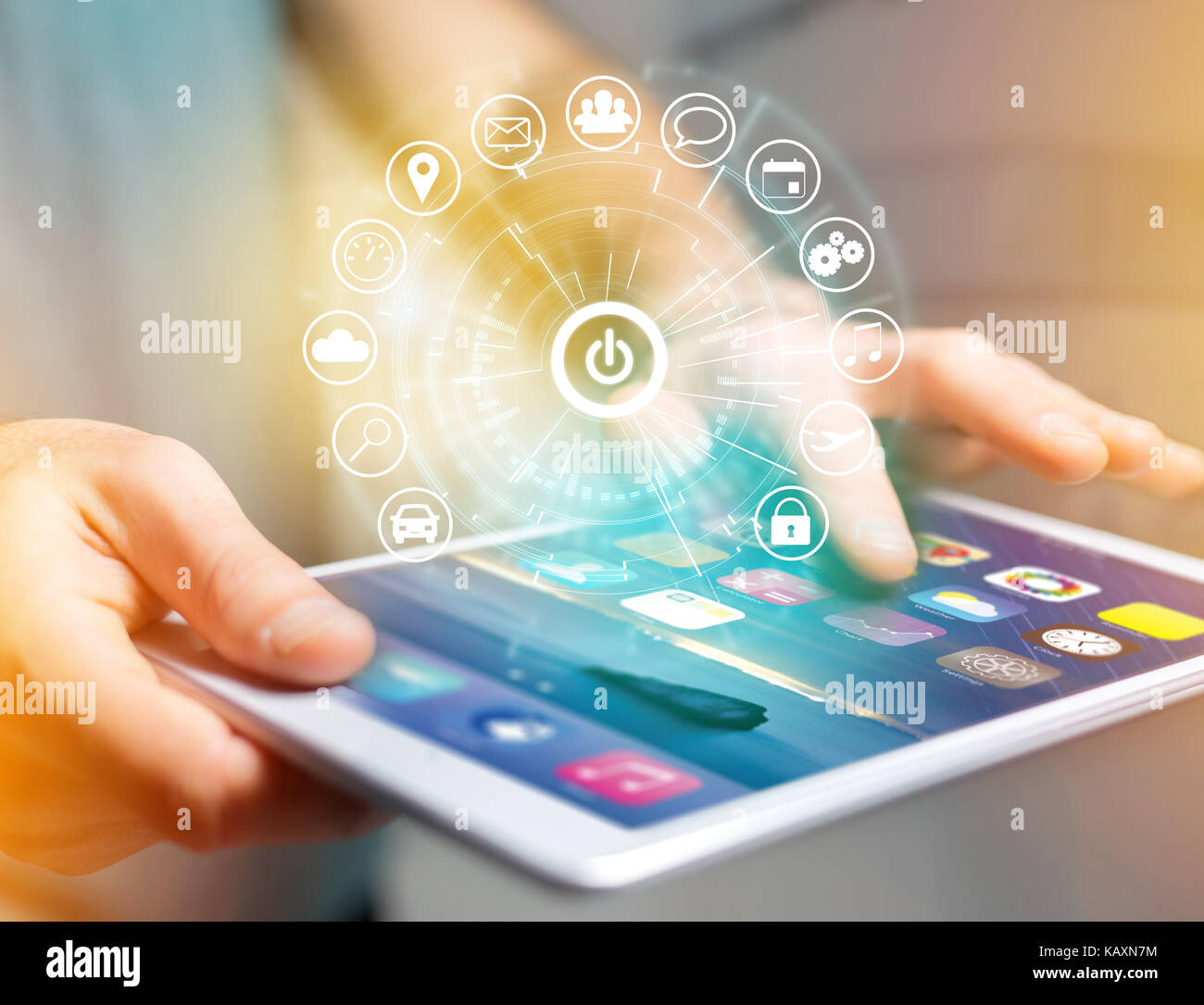 View of a Home button of a technology interface surrounded by ...