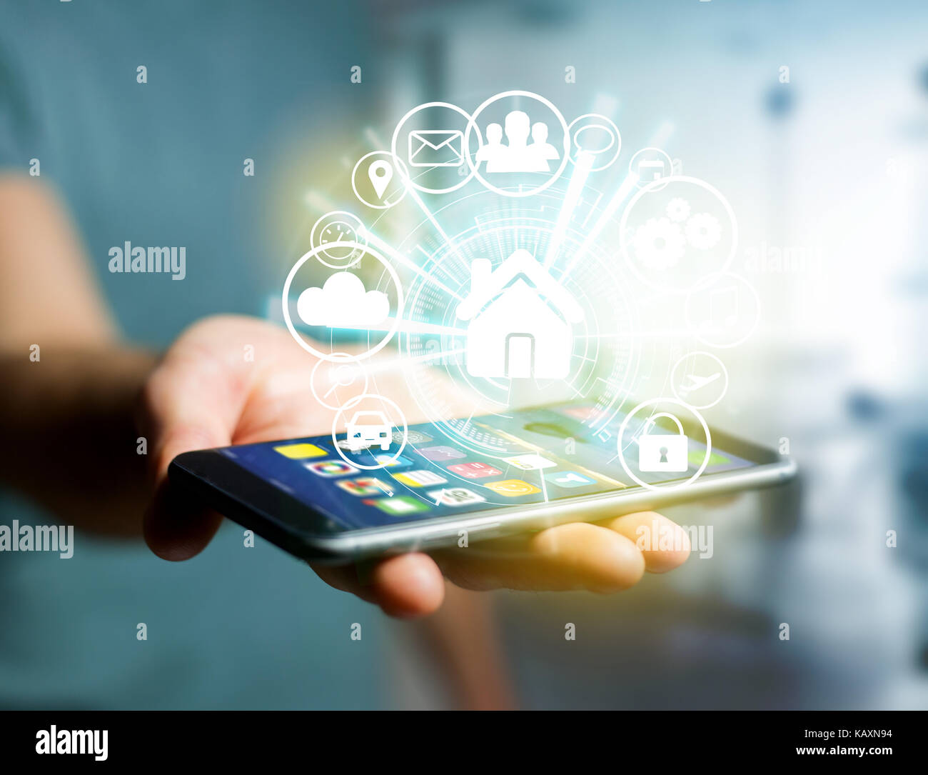 View of a Home button of a technology interface surrounded by ...