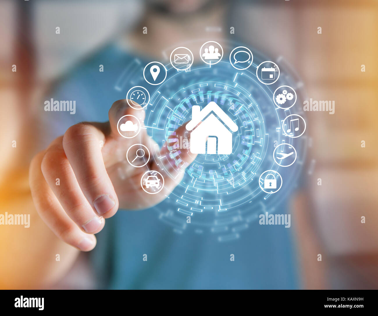 View of a Home button of a technology interface surrounded by ...