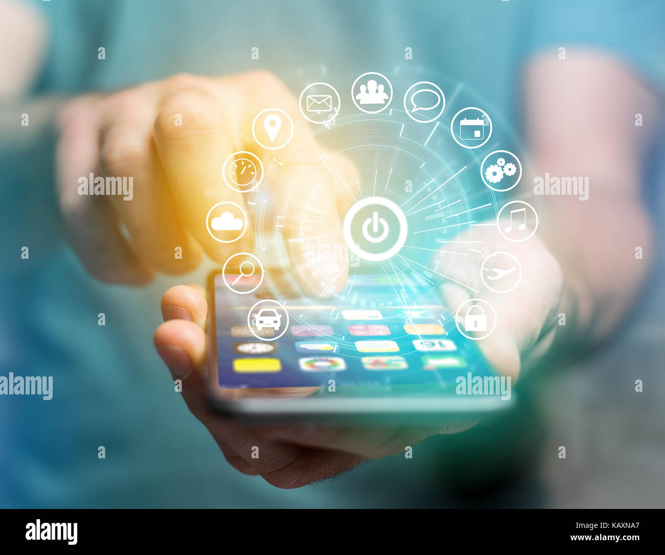 View of a Home button of a technology interface surrounded by ...