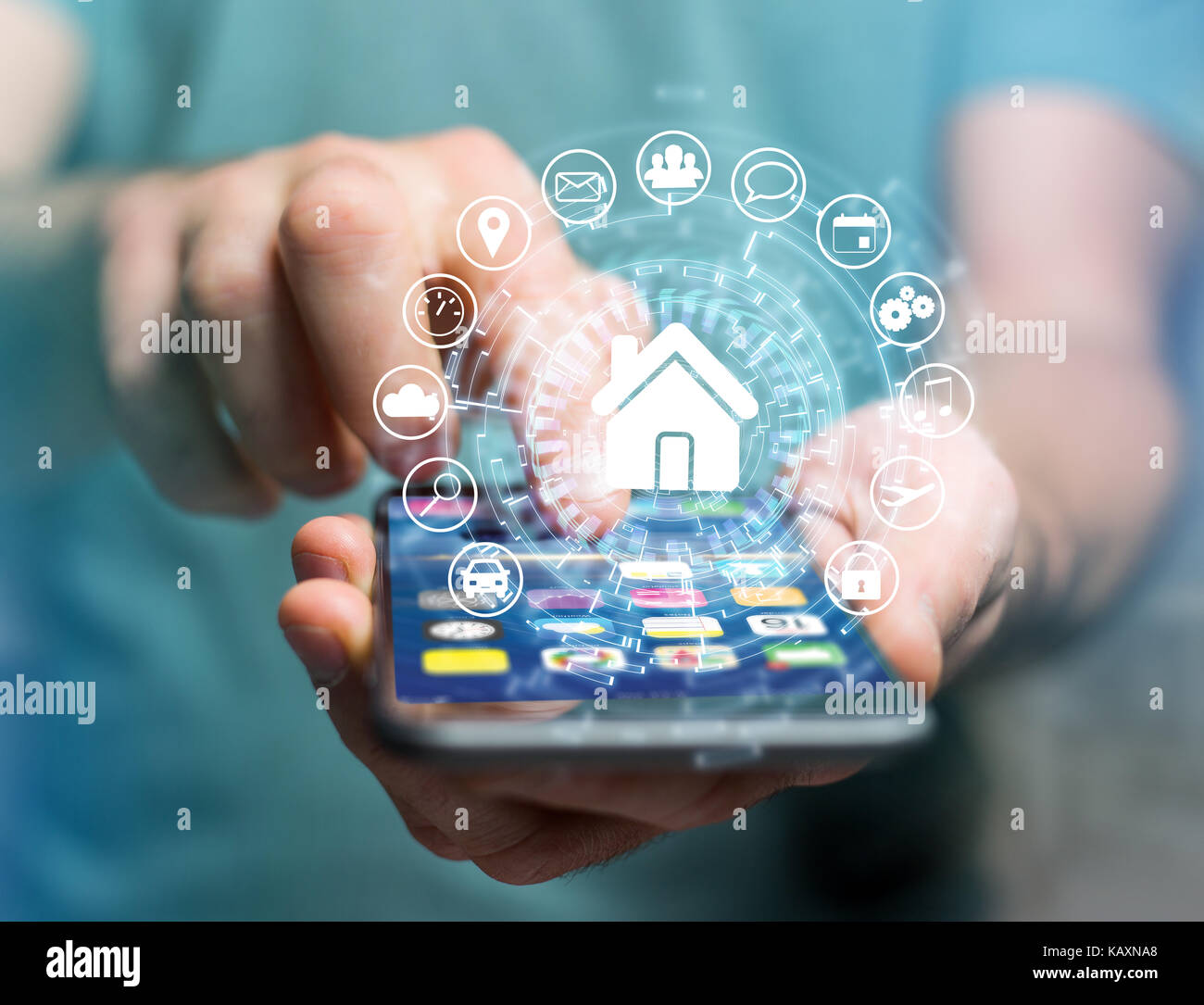 View of a Home button of a technology interface surrounded by ...