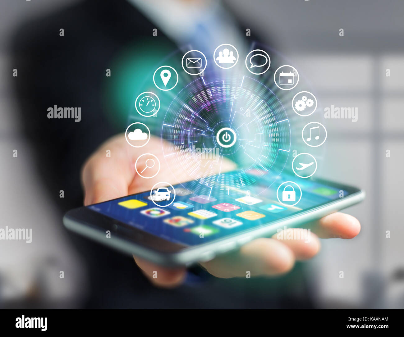 View of a Home button of a technology interface surrounded by ...