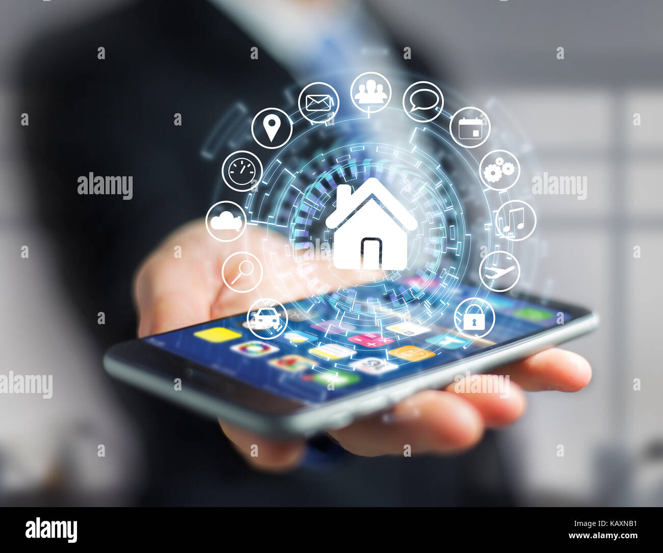 View of a Home button of a technology interface surrounded by ...